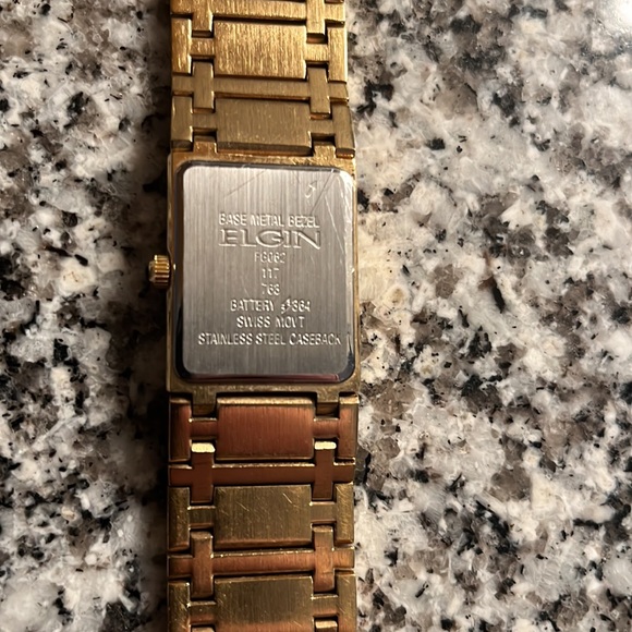 Elgin | Accessories | Elgin Watch Gold Band Black Face With Crystal ...